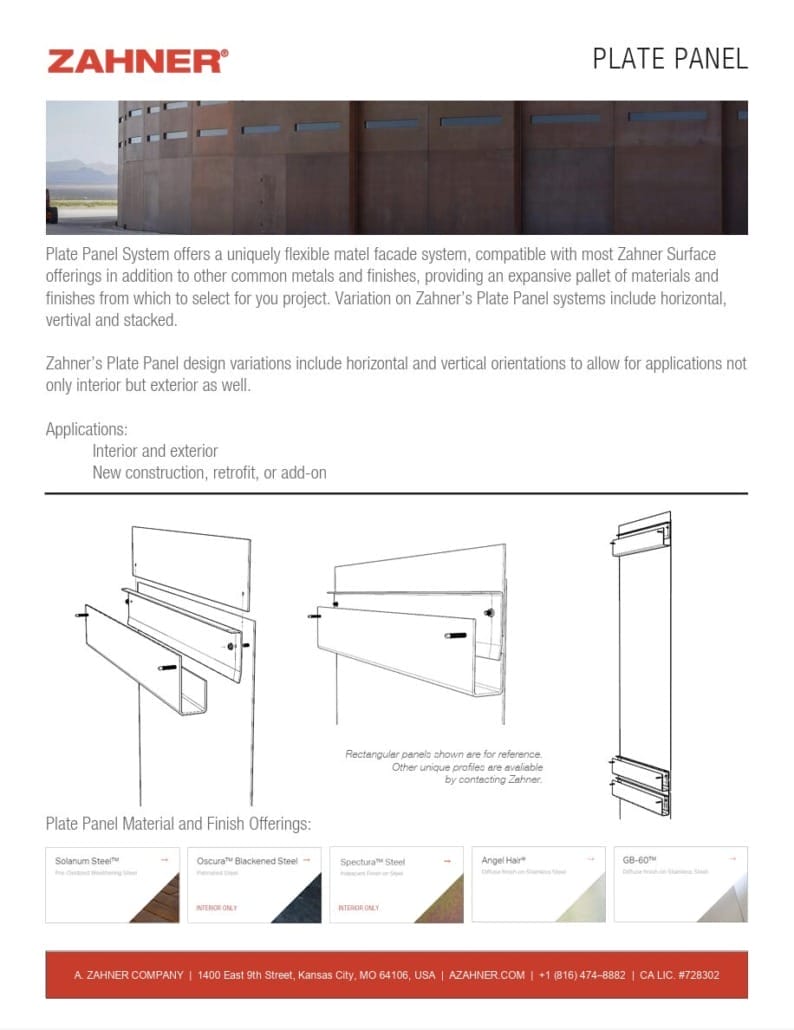 Plate Panel Datasheet | Zahner